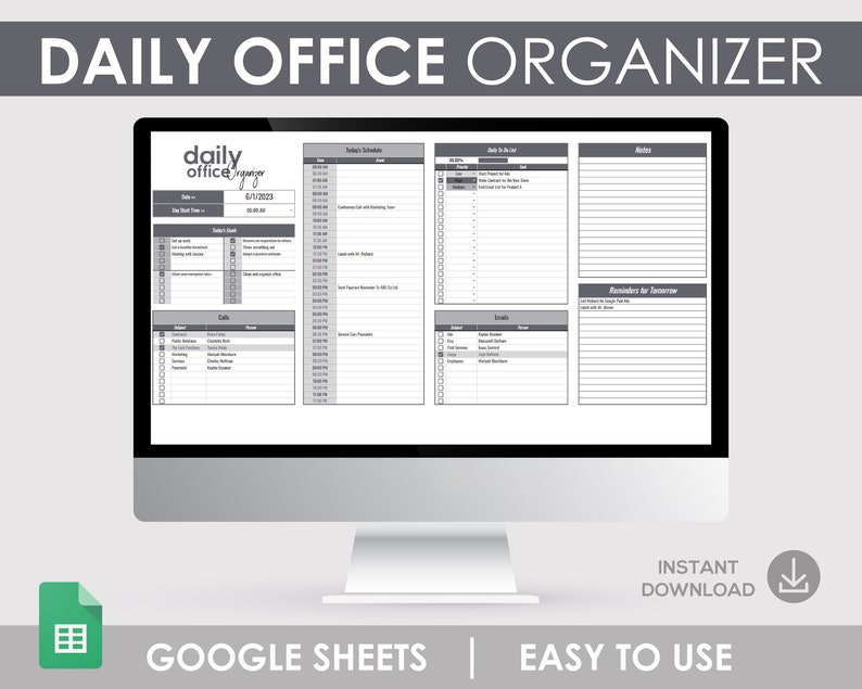 Daily Work Planner, Office Planner, Work to Do Checklist, Employee ...