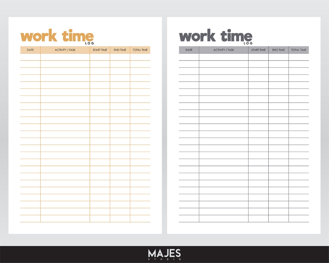 Work Time Tracker, Printable Time Log, Printable Work Log, Project Time ...