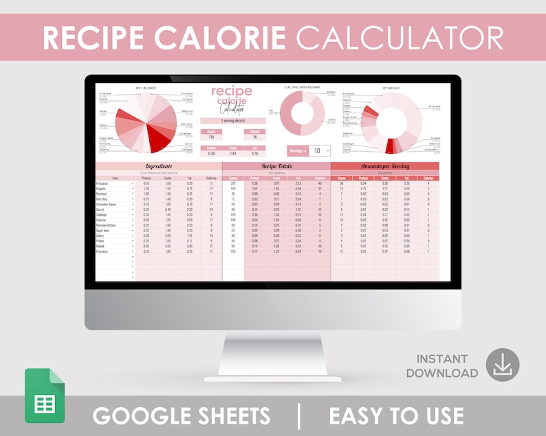 Recipe Calorie Calculator: Google Sheet Template Nutritional Analyzer ...