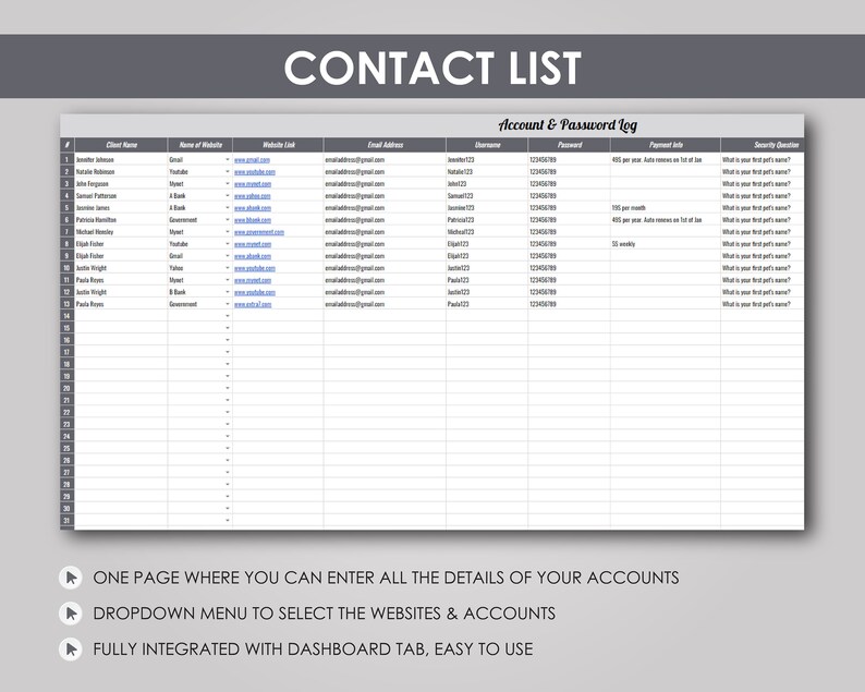 Account Tracker, Password Tracker, Password Keeper, Password Log ...