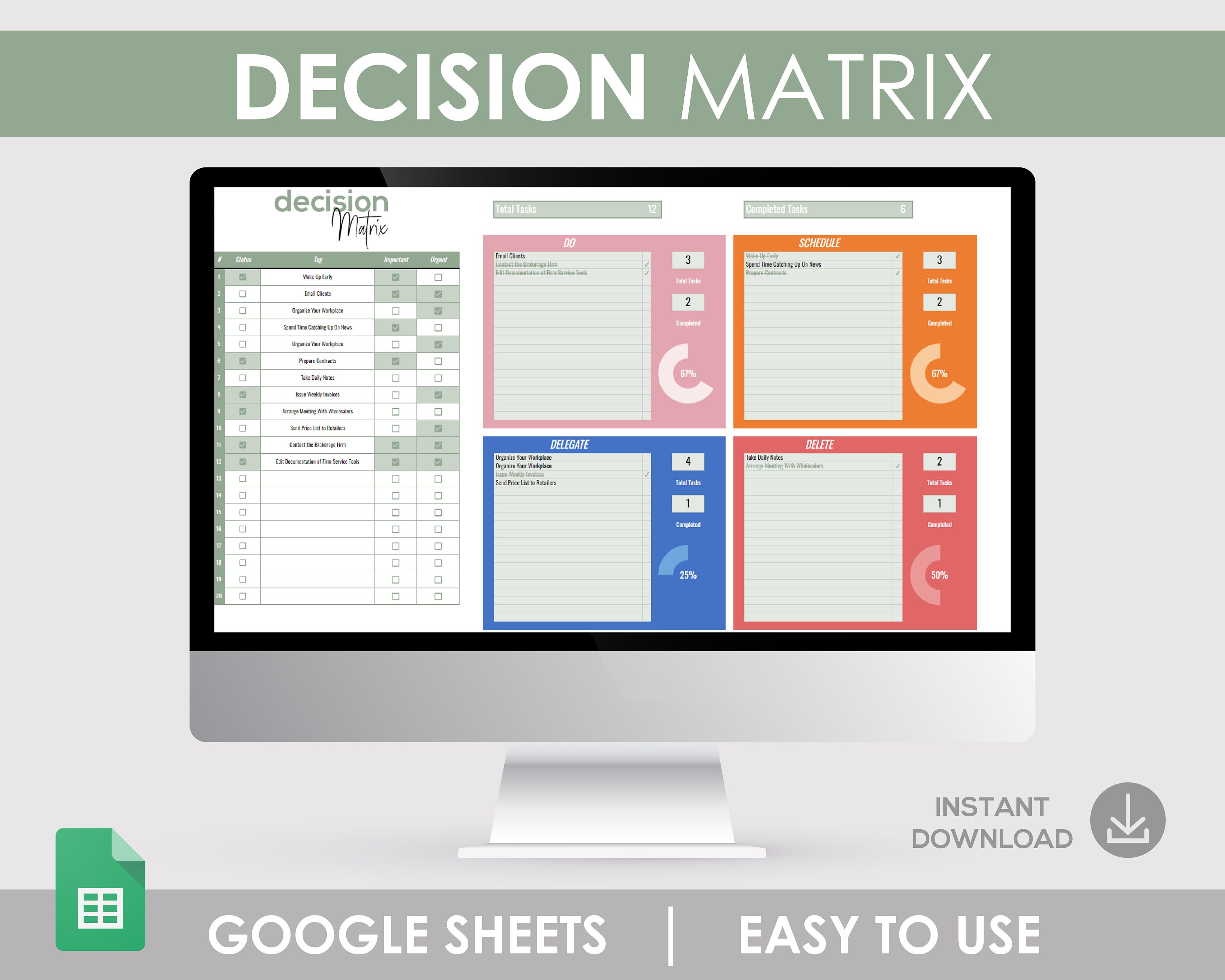 Eisenhower Matrix Sheet: Google Spreadsheet for Task Priority Decision ...