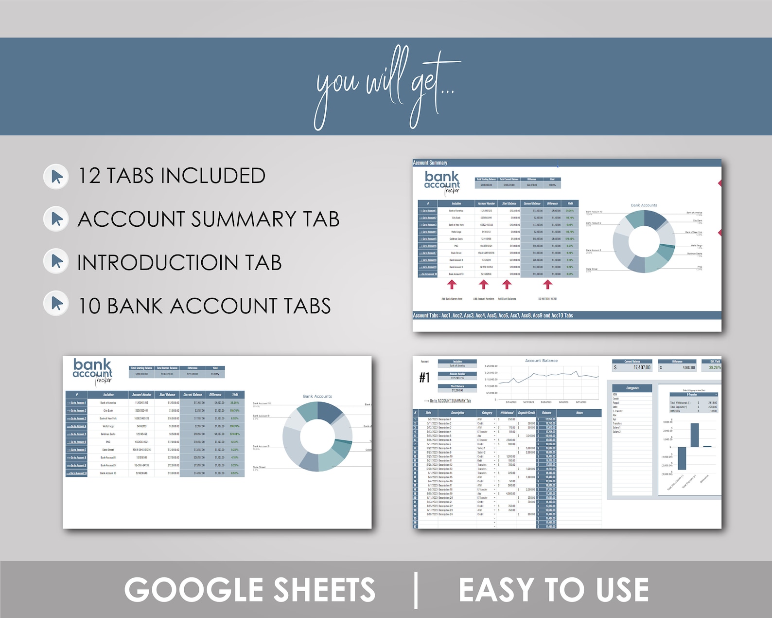 Bank Account Tracker: Google Sheet Finance Organizer Expense Monitoring ...