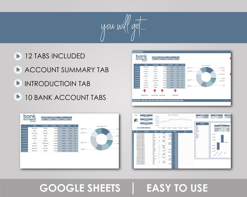 Bank Account Tracker: Google Sheet Finance Organizer | Expense ...