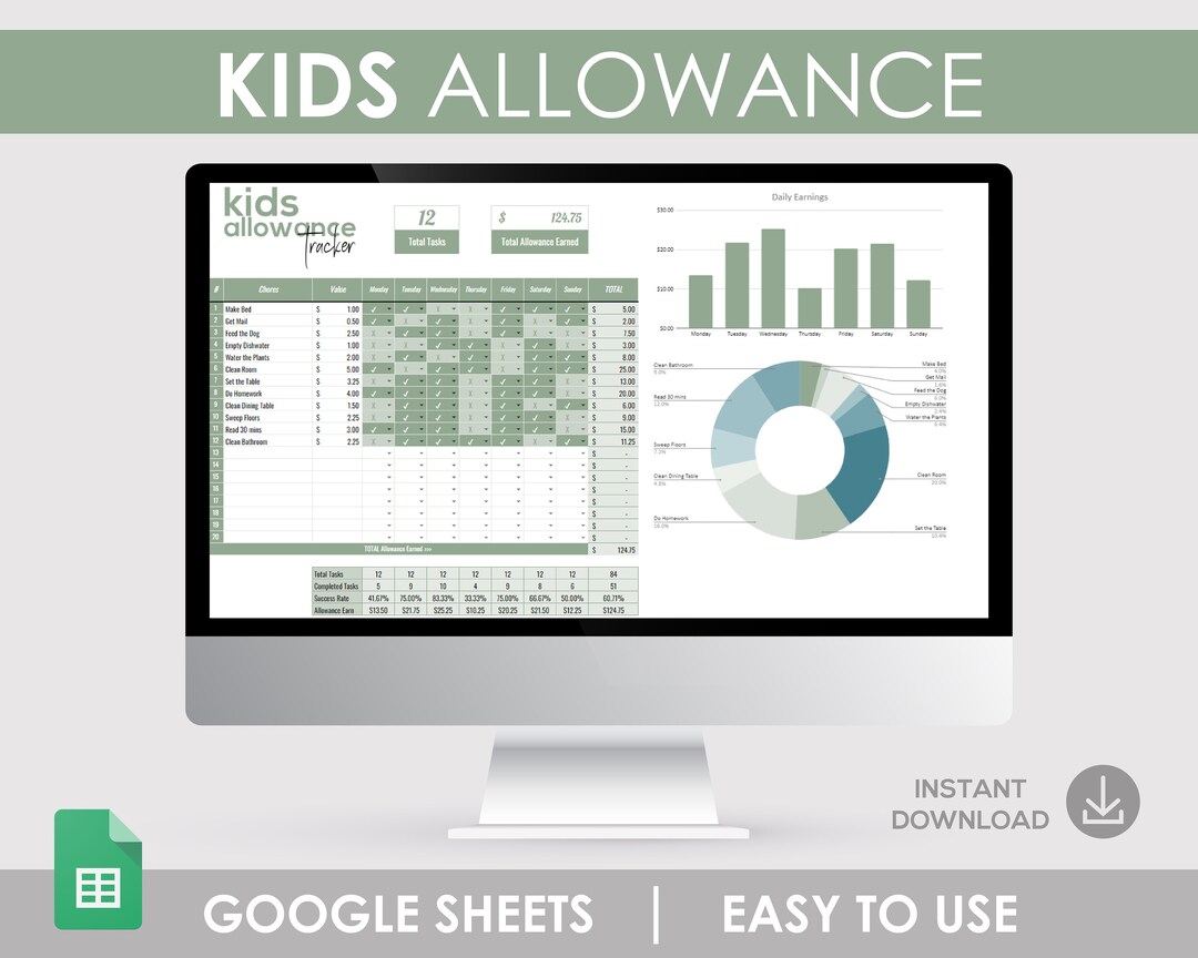 Kids Allowance Tracker: Google Sheet Template | Children's Budget Tool ...