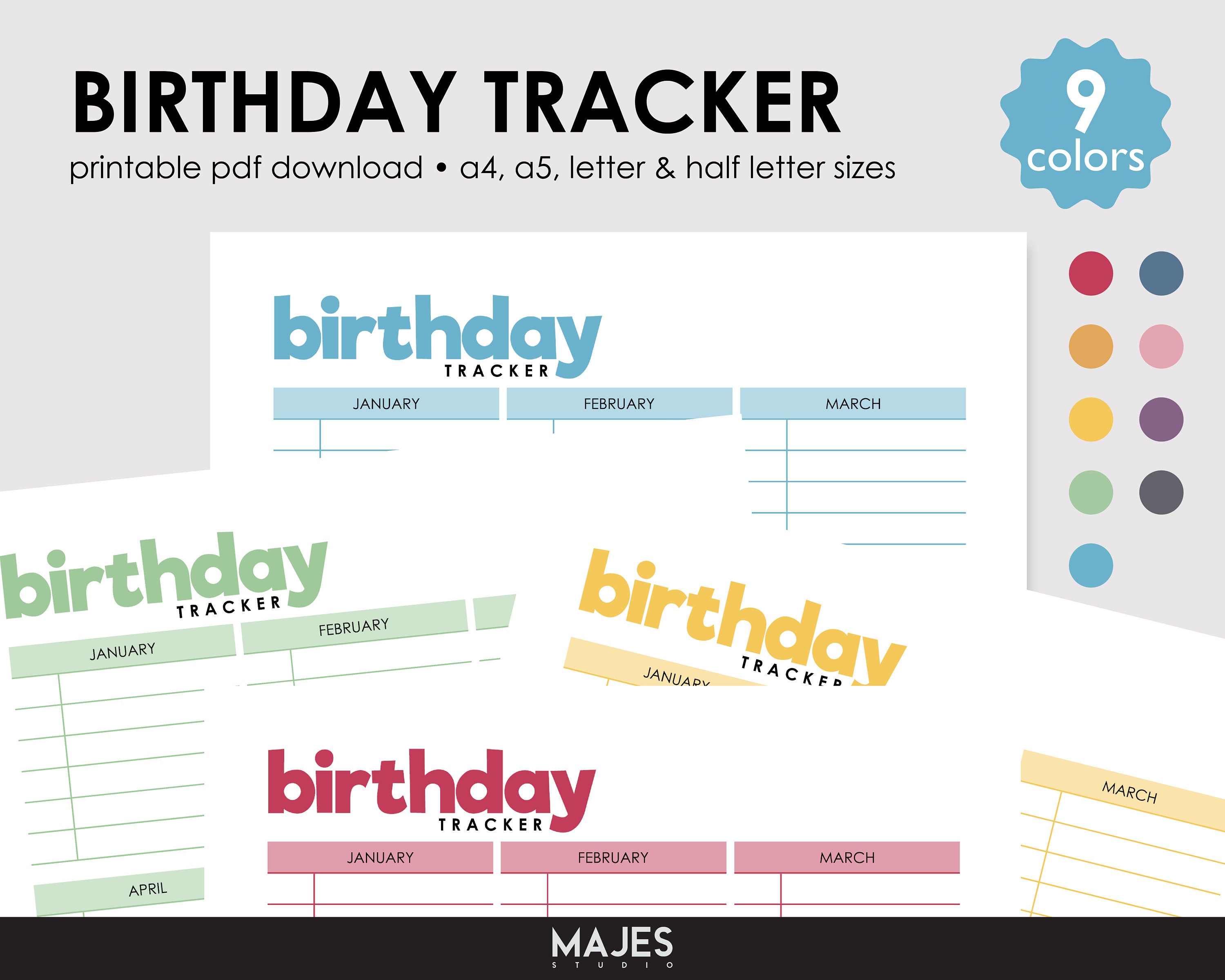 Colorful Birthday Tracker Printable, Special Event Planner (A4 A5 ...