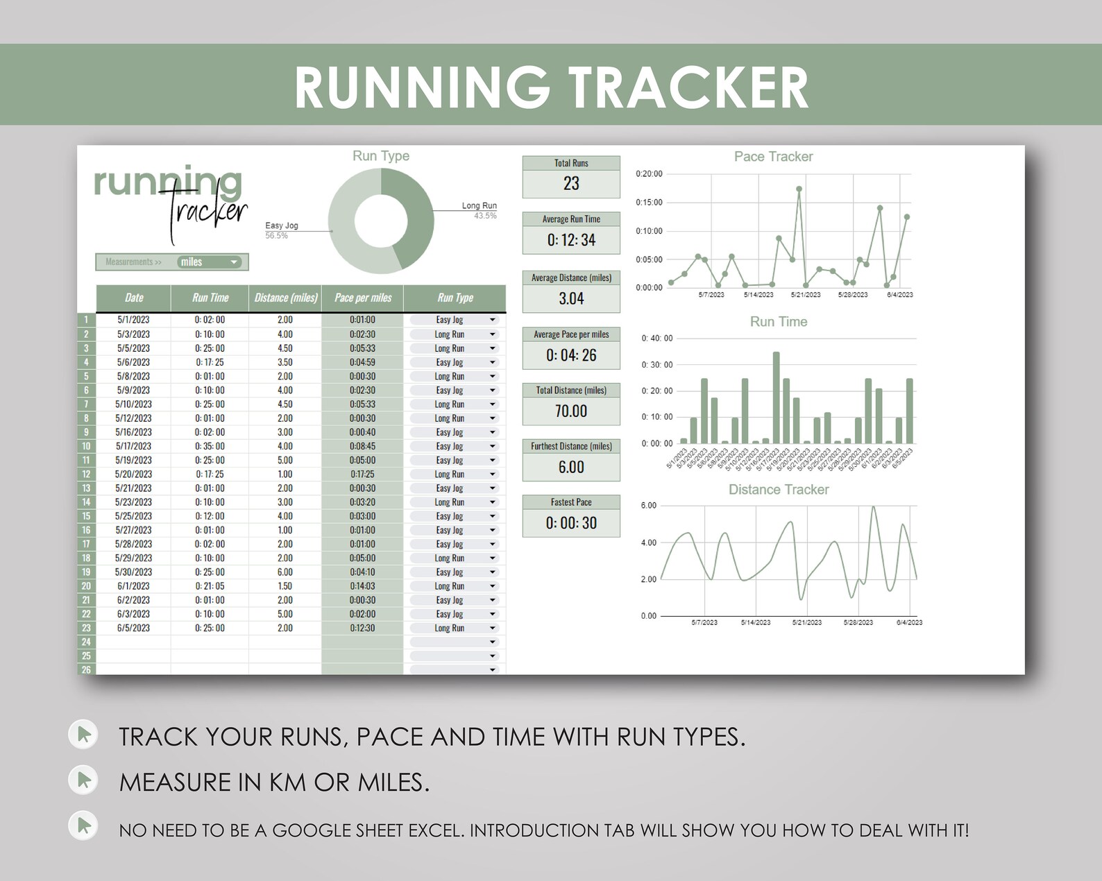 Running Tracker, Fitness Spreadsheet, Workout Planner, Exercise Tracker, Running Log, Training ...