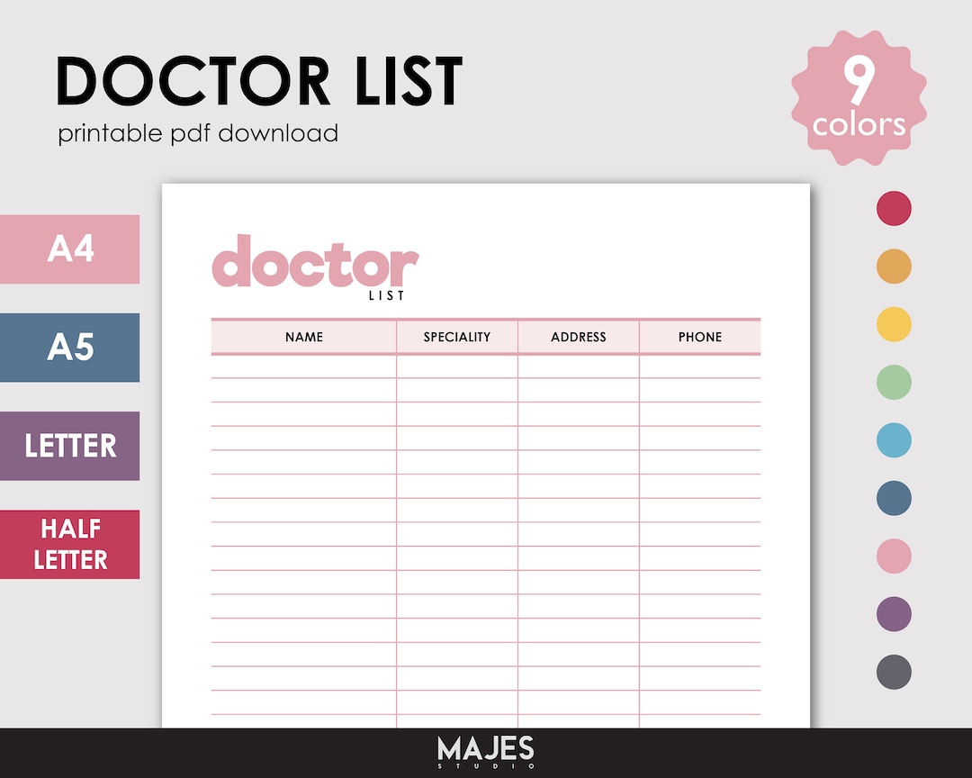 Doctor Contact List Template, Healthcare Tracker (PDF Download) - Etsy