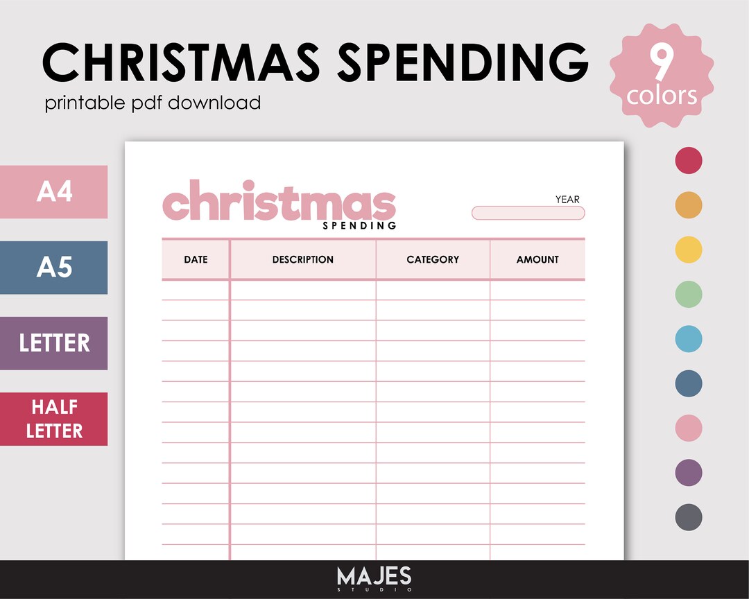 Christmas Spending Tracker, Printable Expense Log (A4, A5, Letter) - Etsy