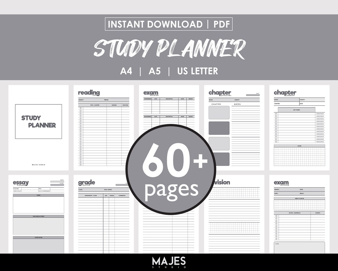 Study Planner PDF: Comprehensive Academic Organizer | A4, A5, US Letter ...