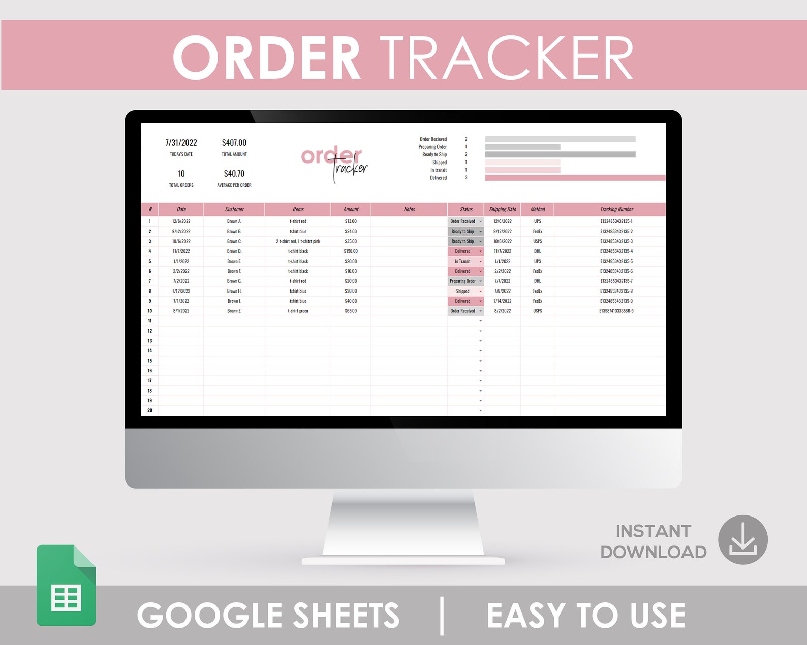 Order Tracker Google Sheets Spreadsheet Template Online Orders Tracking ...