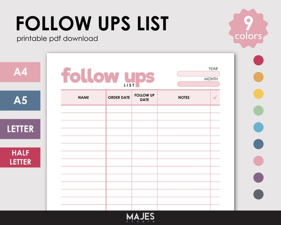 Business Follow Ups Follow Ups Sheet Follow Ups Template - Etsy
