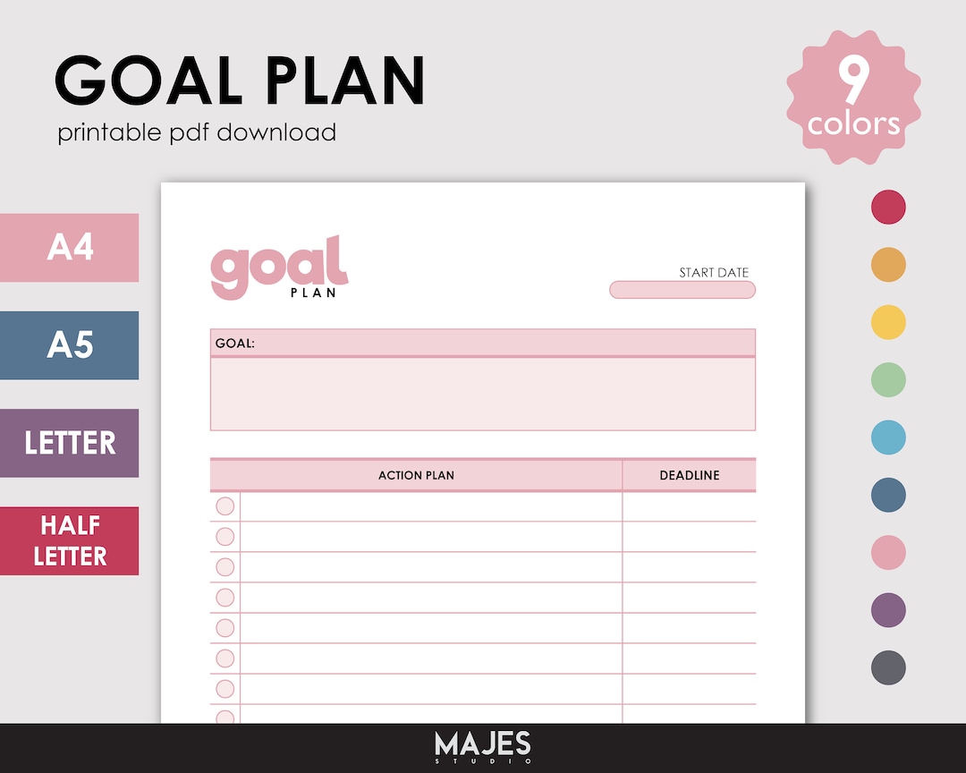 Goal Planner PDF, Action Plan Template (A4, A5, Letter) - Etsy