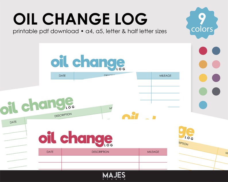 Oil Change Log, Digital Download, Oil Change Tracker, Oil Filter Sheet ...