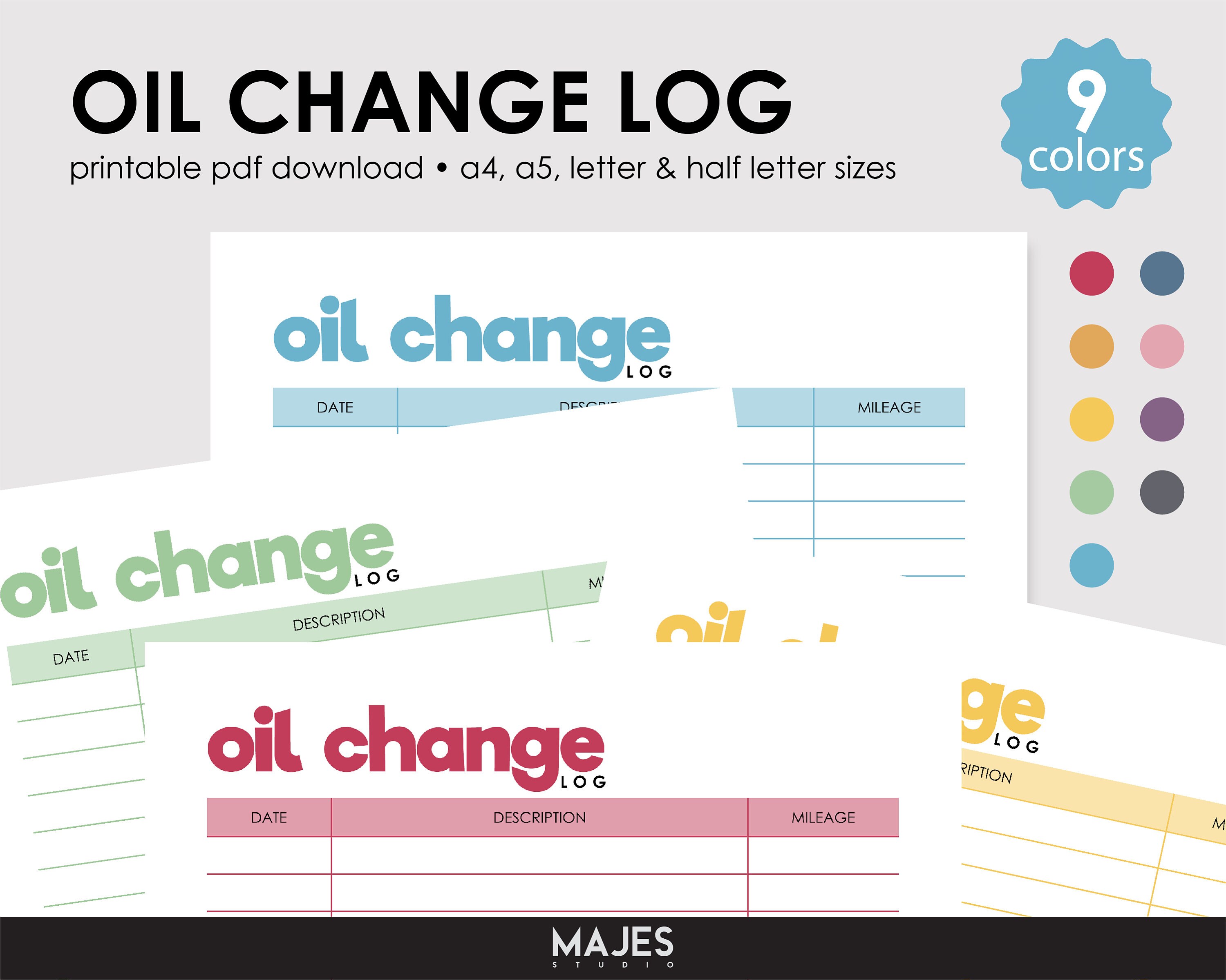 Oil Change Log, Digital Download, Oil Change Tracker, Oil Filter Sheet ...