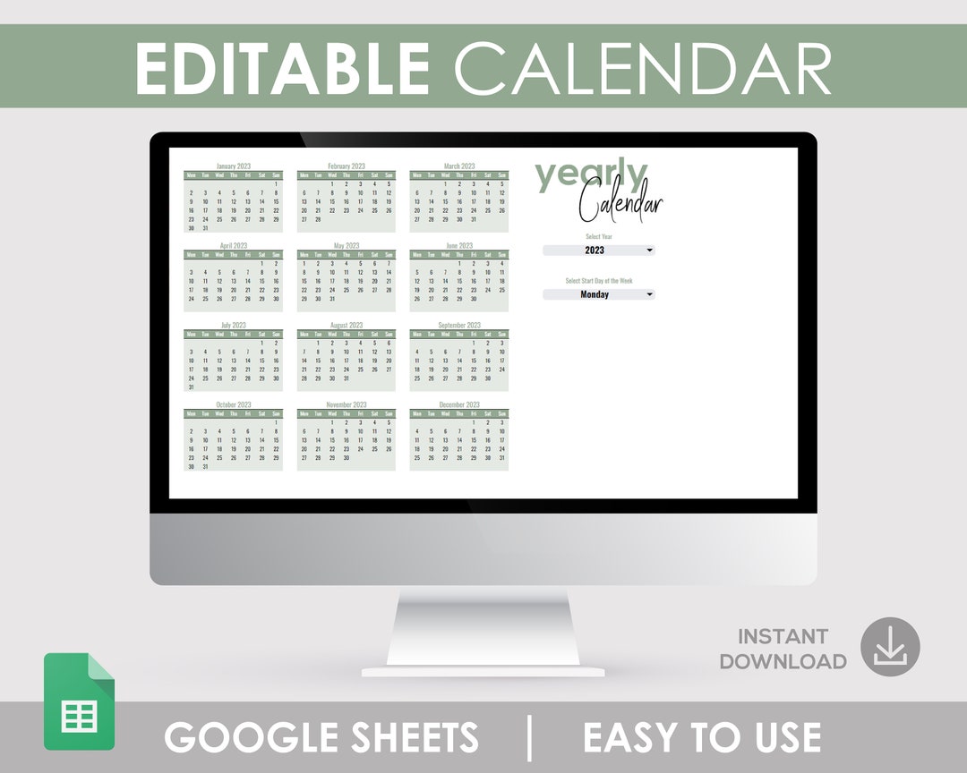 Editable Monthly Calendar, Google Sheets Planner (digital Download ...