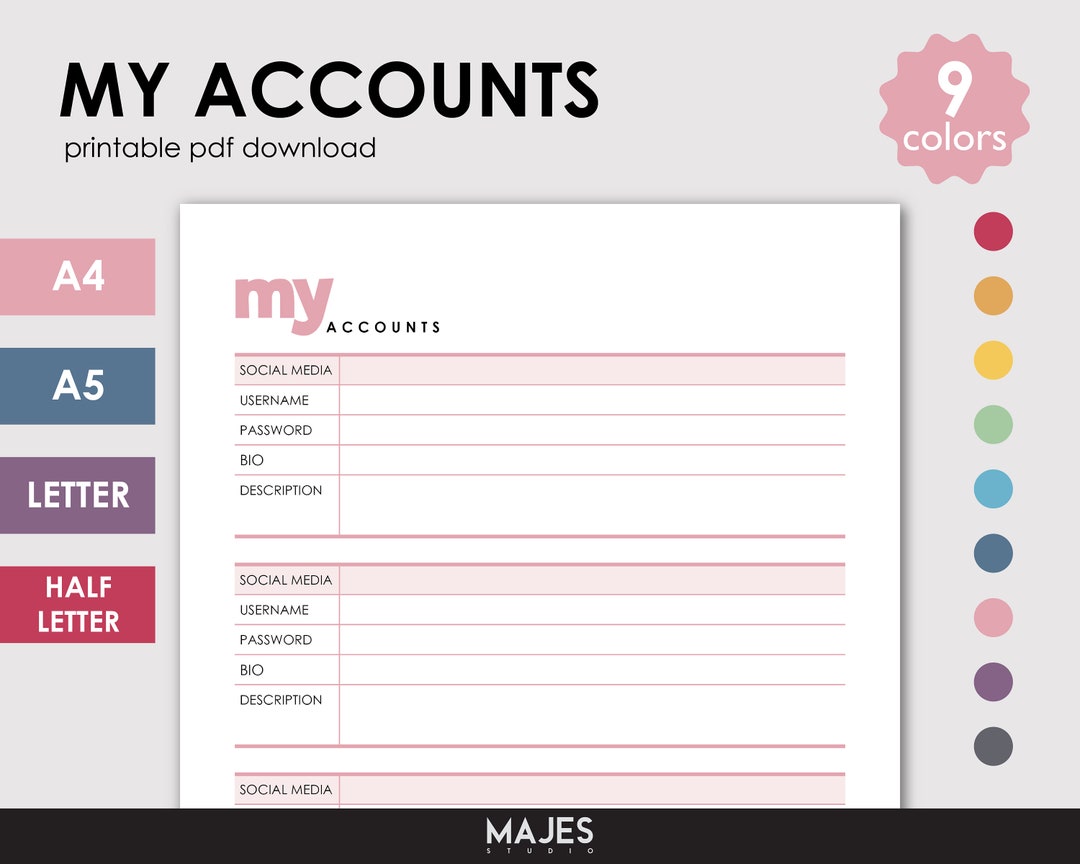 Account Organizer, Goodnotes Template, Digital Planner, Password Log ...