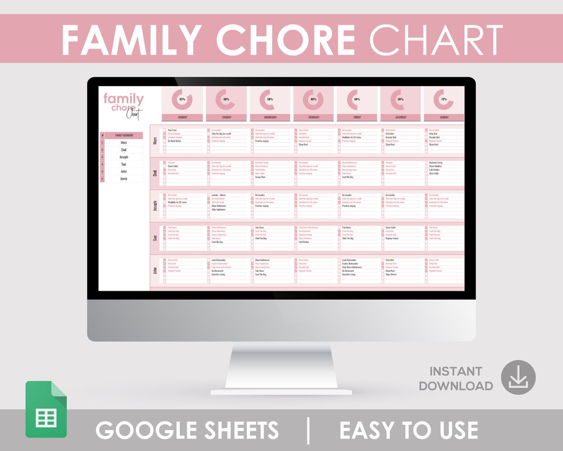 Family Chore Chart Google Spreadsheet Google Sheets Kids - Etsy