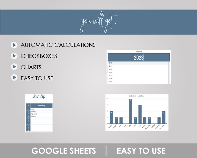 Birthday Reminders Google Sheet Tracker Event Calendar - Etsy