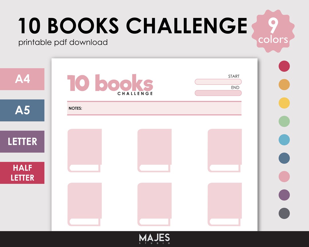 10 Books Reading Challenge Tracker, Colorful Template (digital Download ...