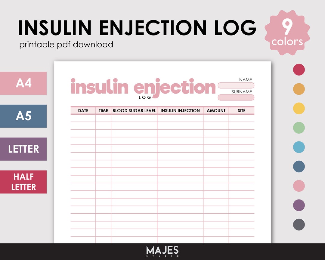 Insulin Injection, Insulin Log, Daily Blood Sugar, Diabetic Planner ...