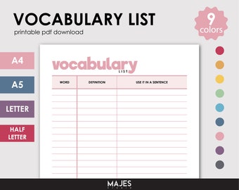 Printable Vocabulary List, Language Learning Planner Sheet, Language ...