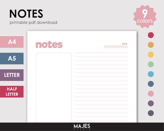 Notes Page Printable Lined Notes Writing Paper Note - Etsy