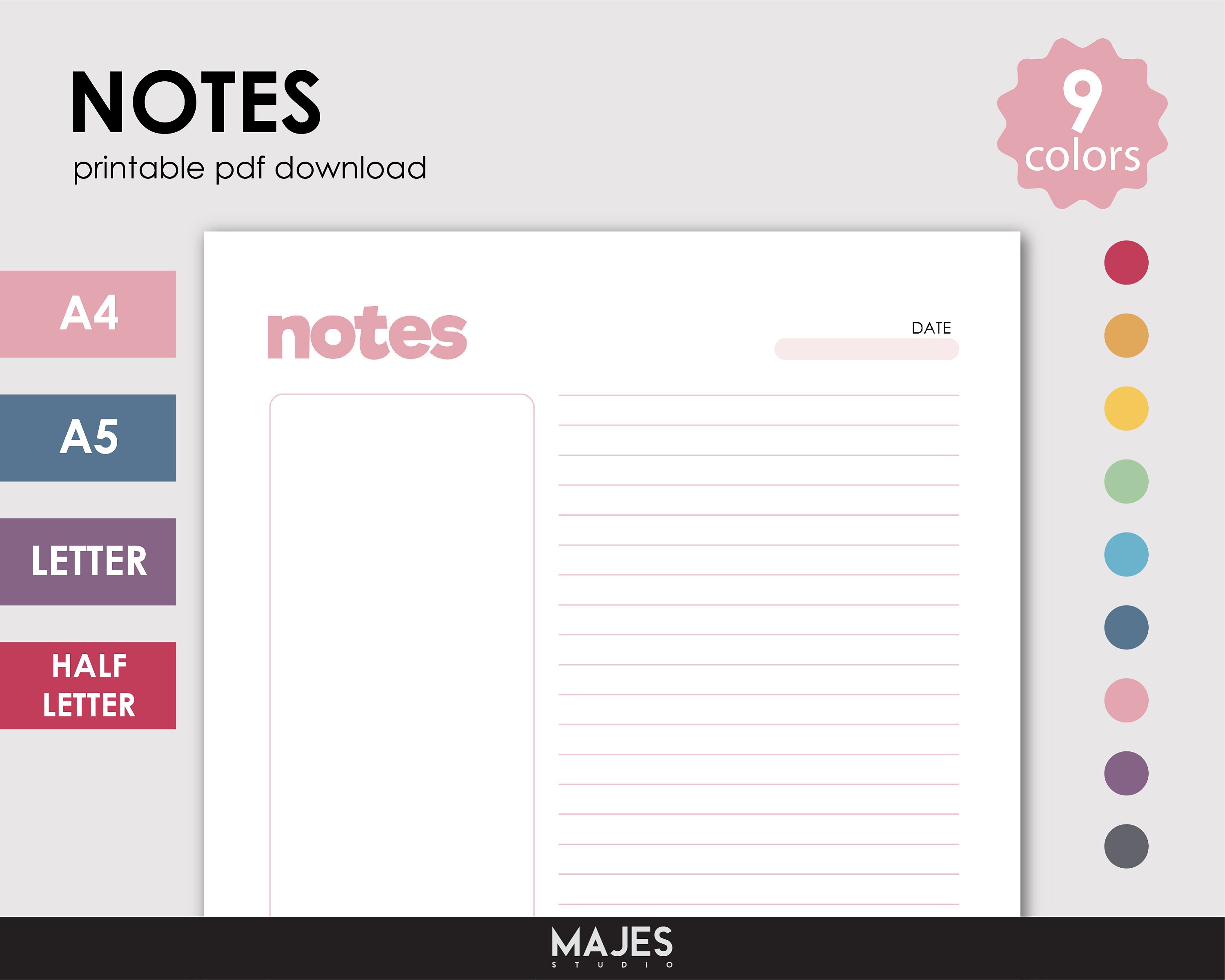 Notes Page Printable Lined Notes Writing Paper Note - Etsy