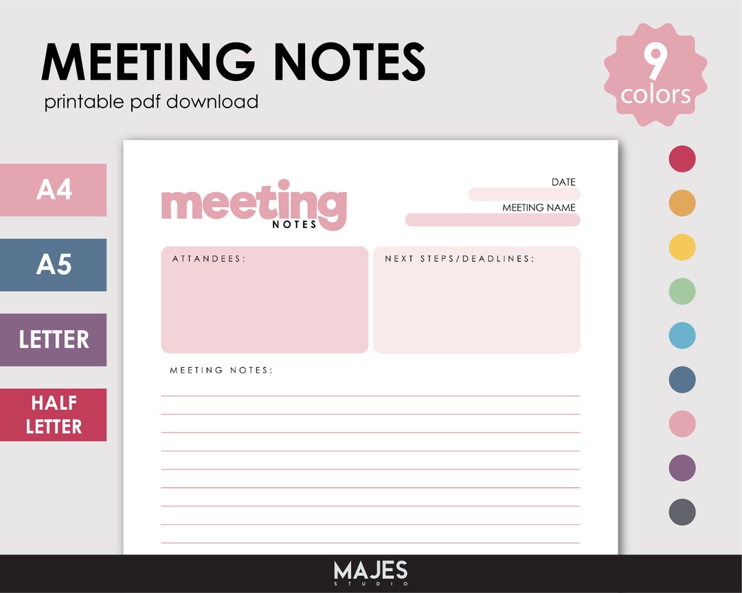 Meeting Notes, Work Planner, Work Organizer, Meeting Minutes, Daily ...