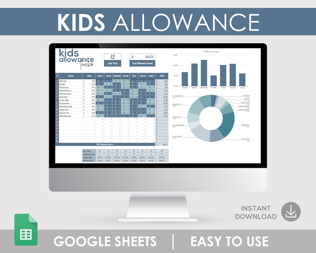Kids Budget Planner: Google Sheet Allowance Tracker | Children's Money ...