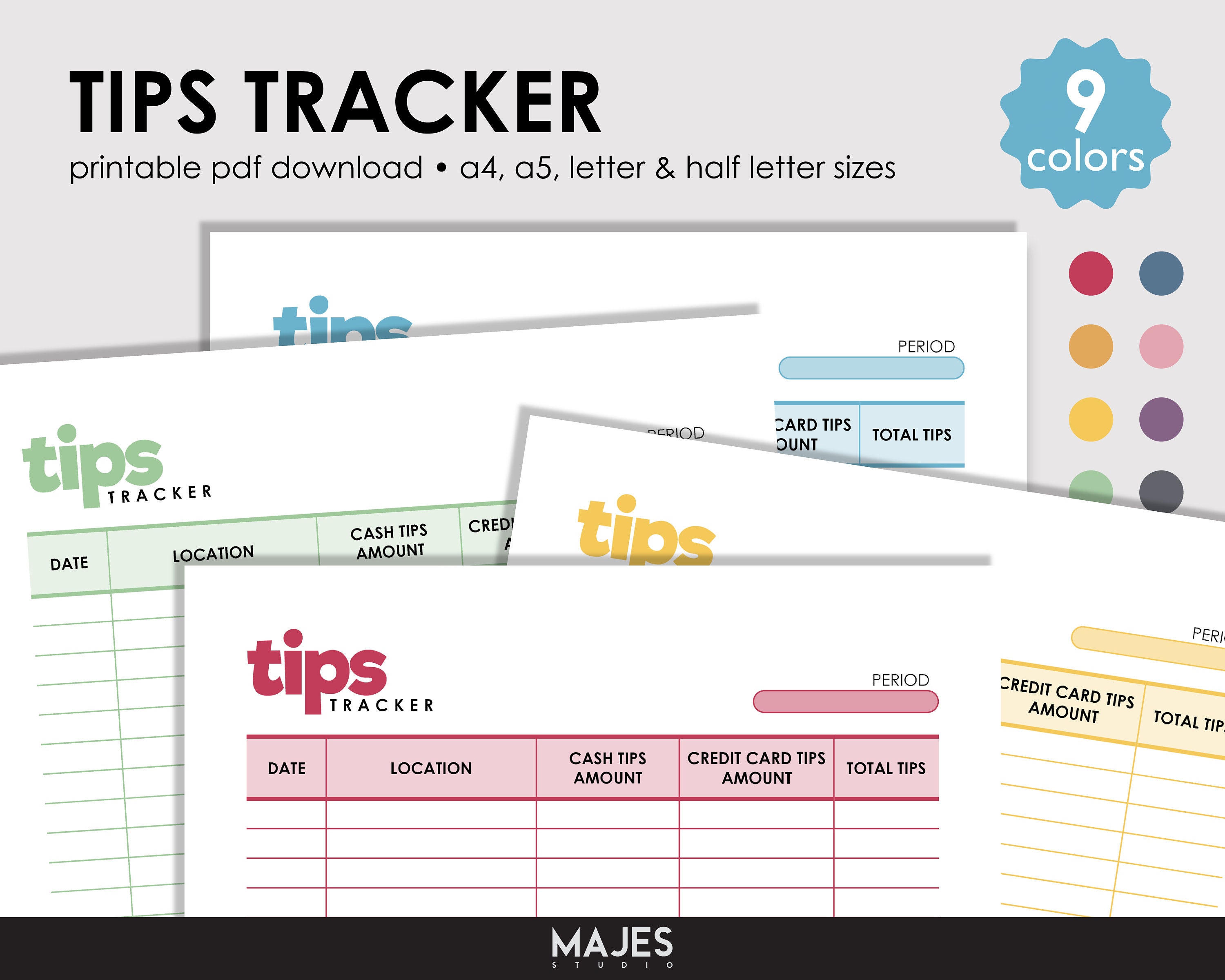 Tip Tracker, Credit Tips Tracker, Tips Tracking Sheet, Tips Income ...