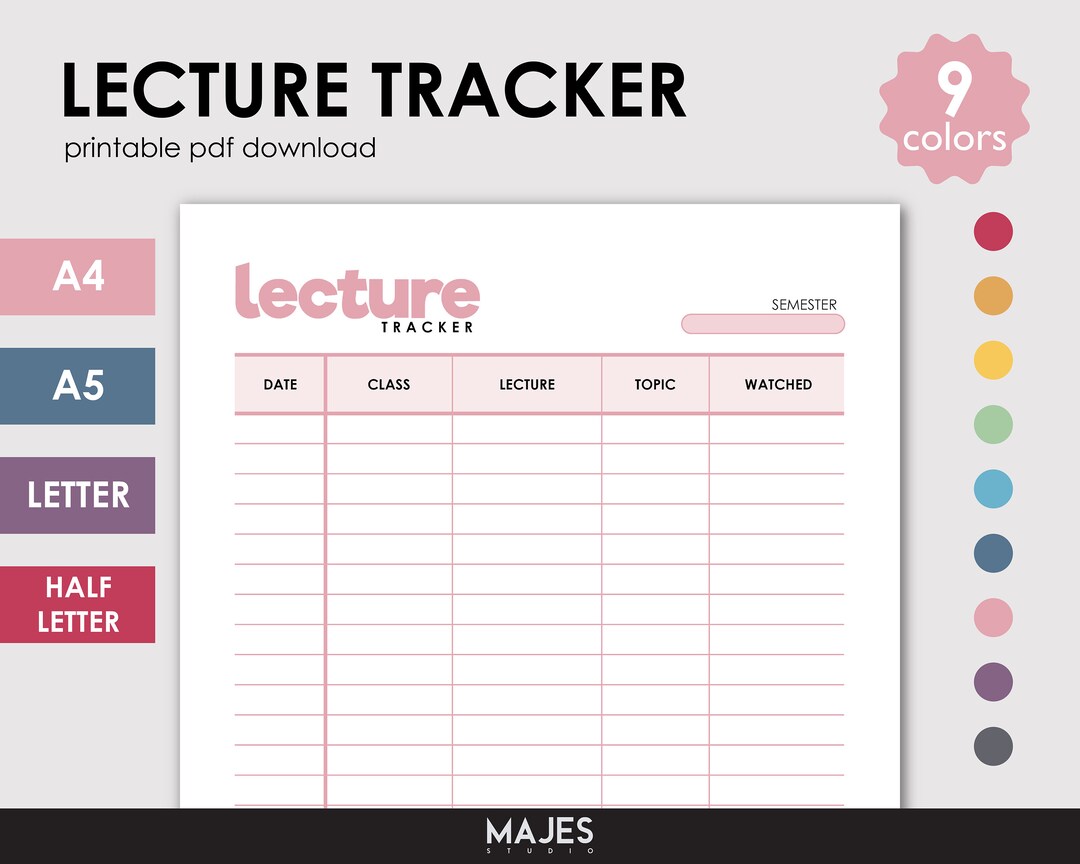 Lecture Tracker, Online College, Study Planner, Study Template ...