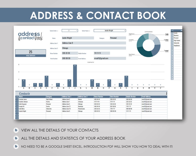 Address Book Template, Client Tracker, Google Sheets (digital Download ...