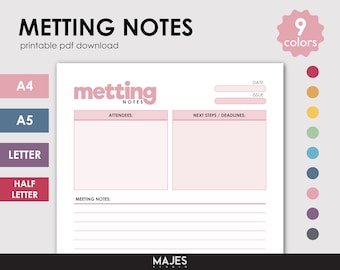 Meeting Notes Planner, Printable Meeting Planner, Meeting Notes ...