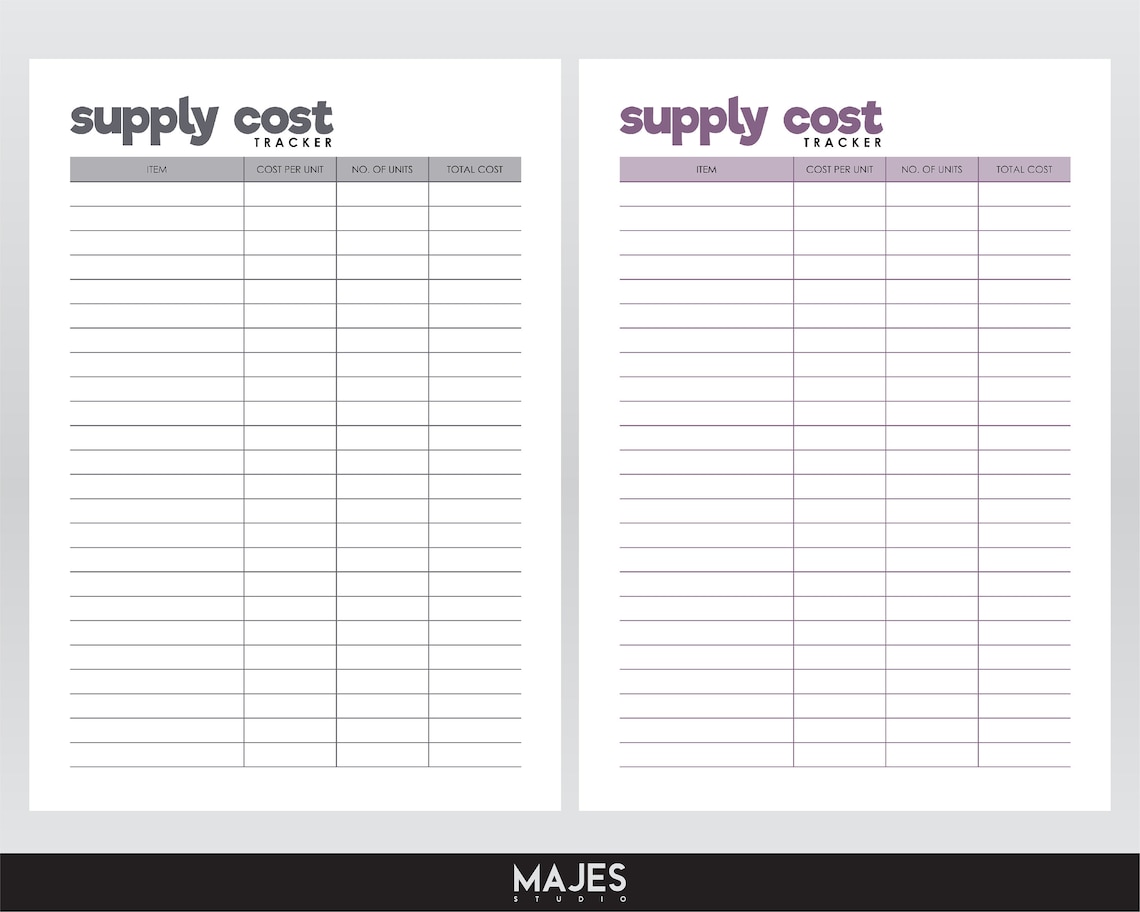 Supply Cost Tracker Tracker Printable Printable Planner - Etsy