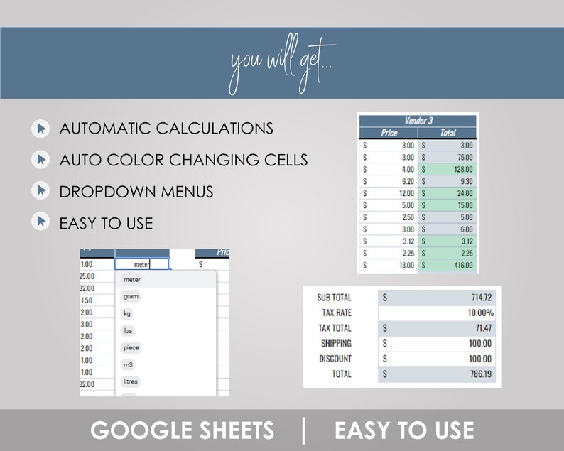Price Comparison, Vendor Comparison, Google Sheets, Spreadsheet ...