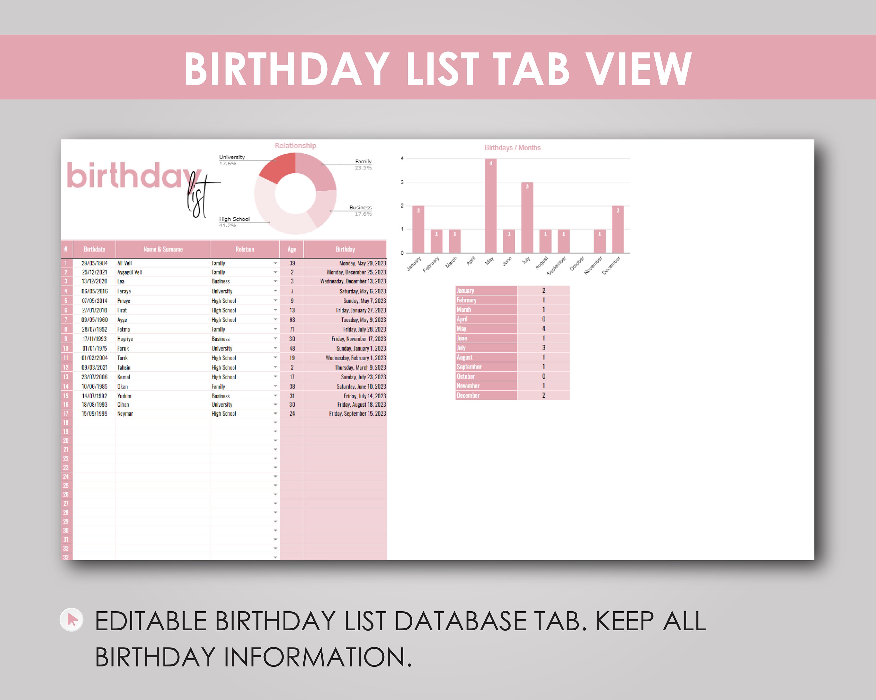 Birthday Tracker, Event Management Google Sheets (digital Download) - Etsy