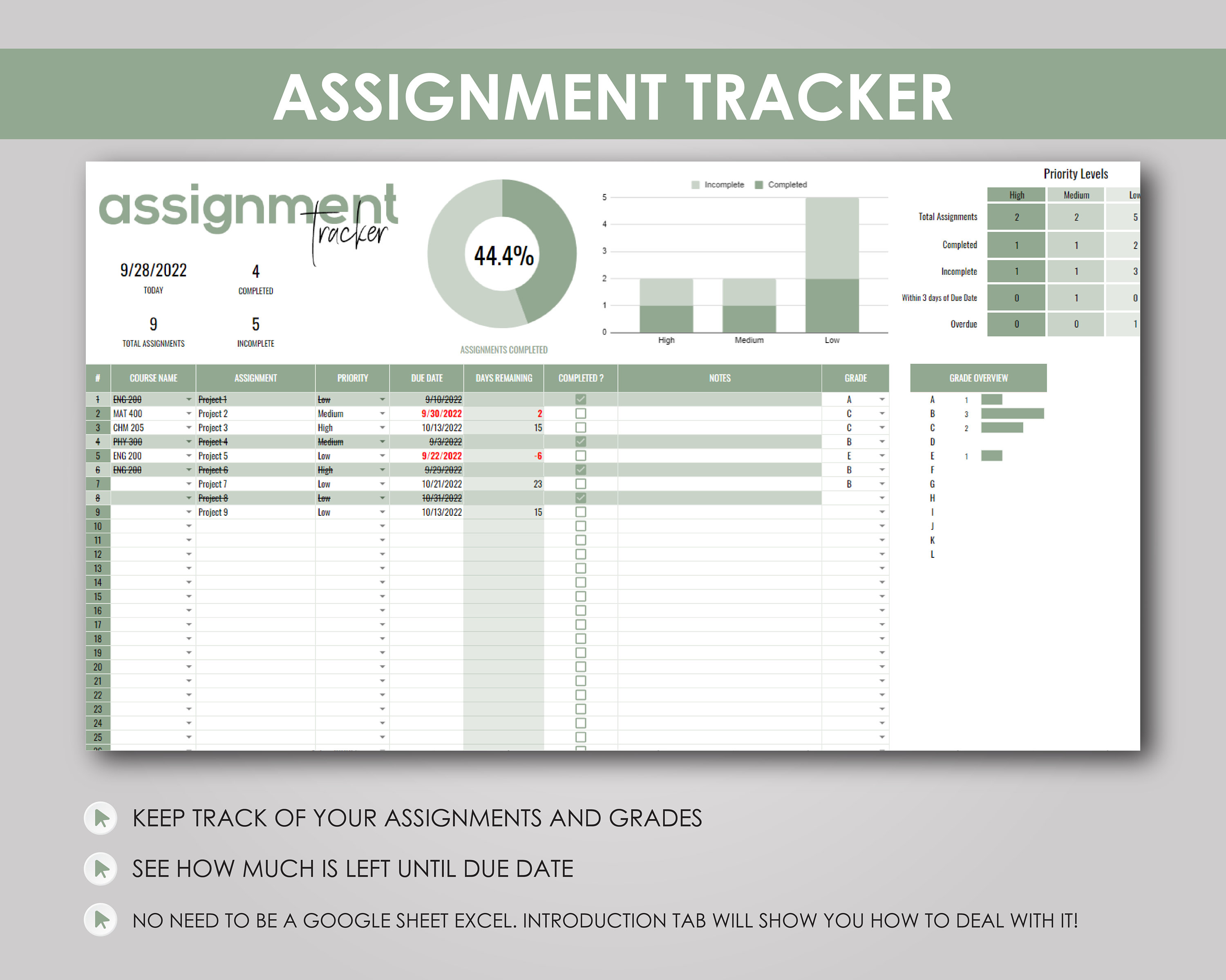 Assignment Tracker, Grade Tracker, Assignment Planner, Homework Tracker ...
