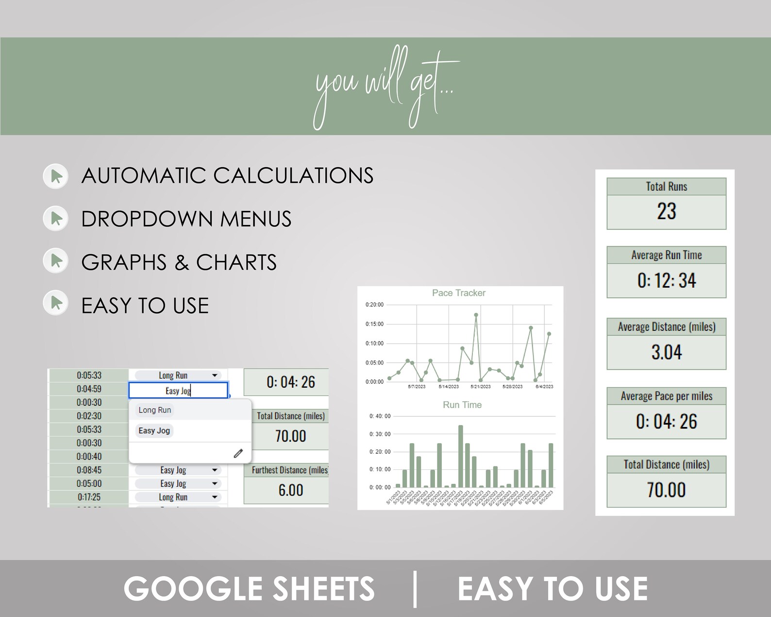 Running Tracker, Fitness Spreadsheet, Workout Planner, Exercise Tracker ...