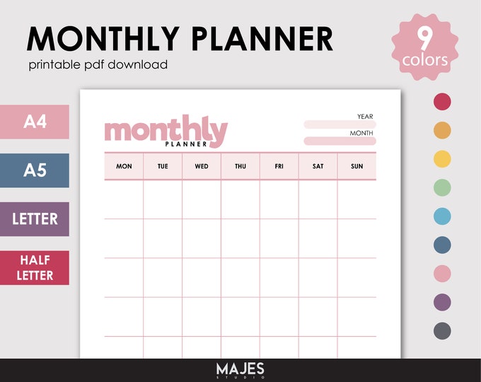 Digital Calendar, Monthly Planner Goodnotes Template, Undated iPad ...