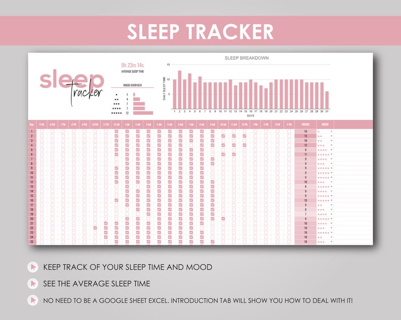 Sleep Tracker Google Sheets Digital Download Digital - Etsy