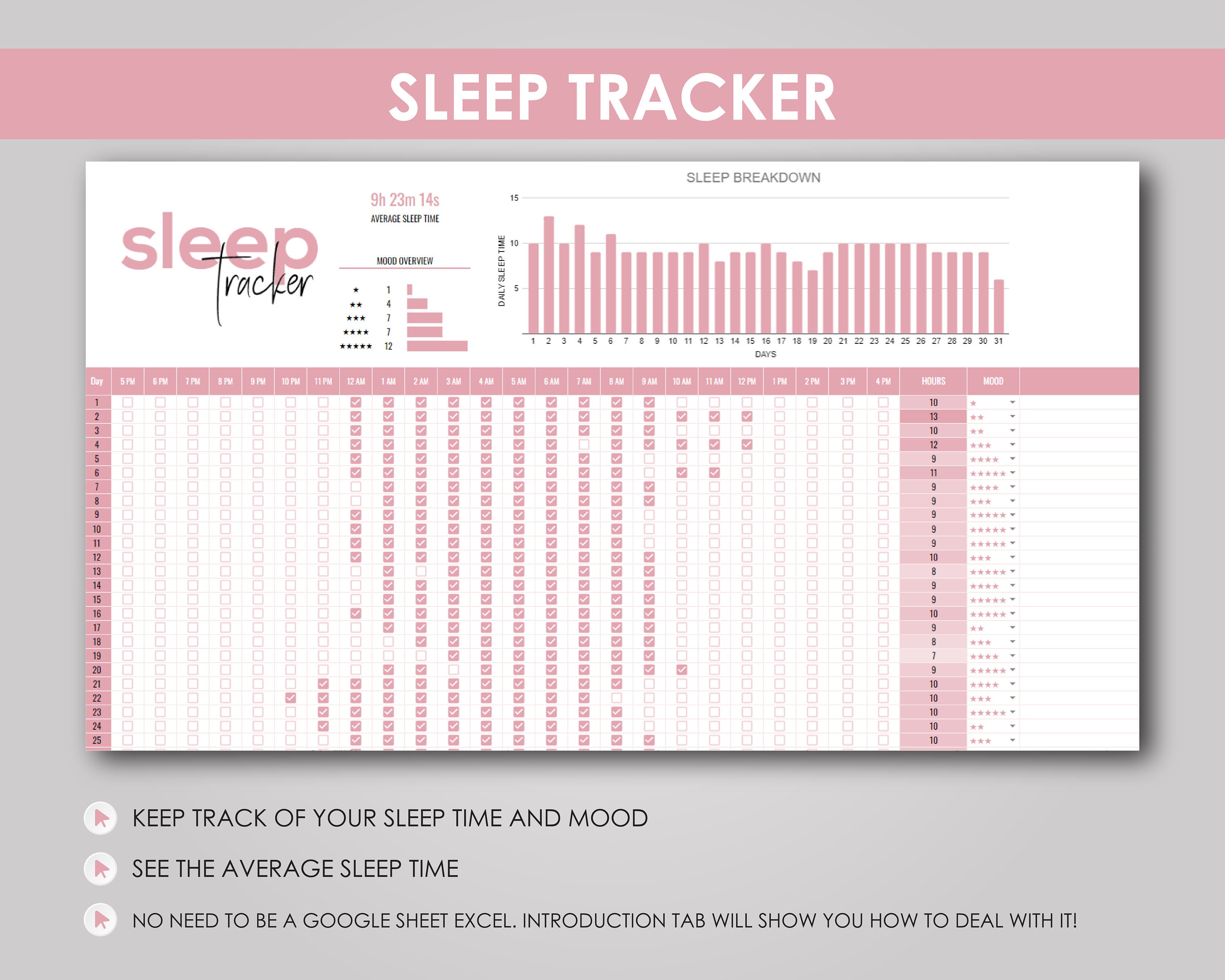 Sleep Tracker Google Sheets Digital Download Digital - Etsy