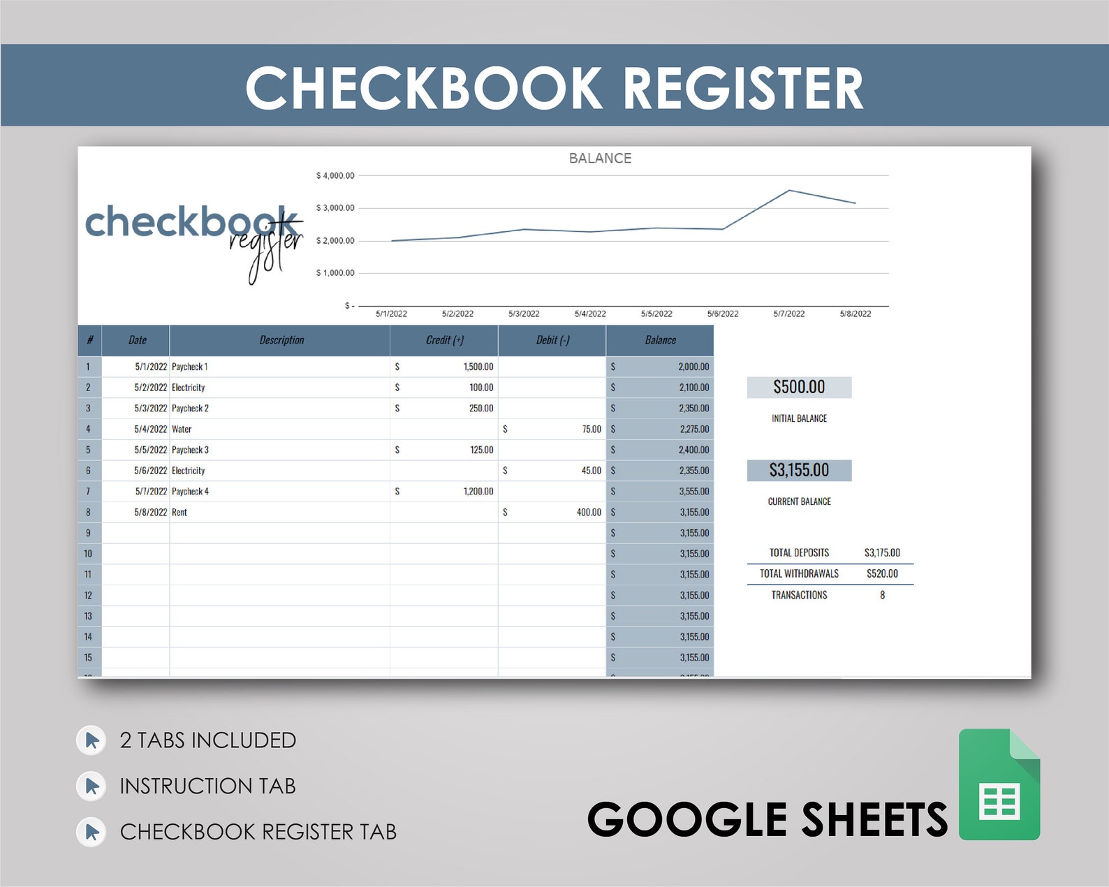 Digital Checkbook Checkbook Register Check Register - Etsy