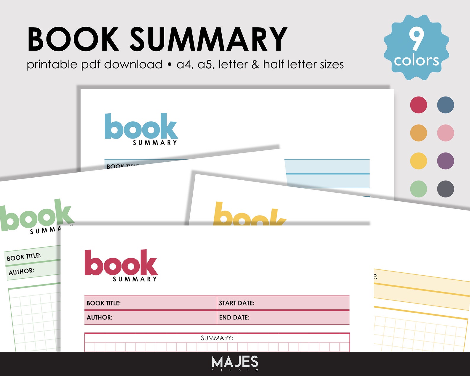 Printable Book Summary Page, Reading Planner Insert (digital Download ...