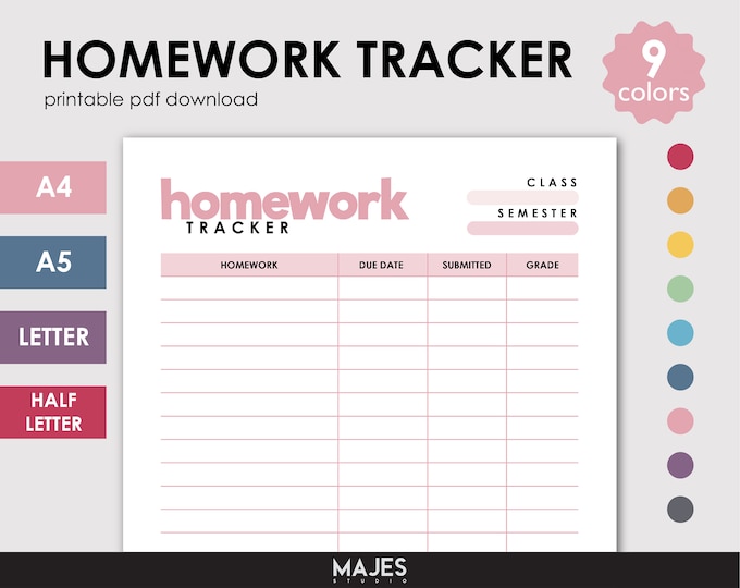 Homework Tracker, Printable Planner, Assignment Tracker, Homework ...