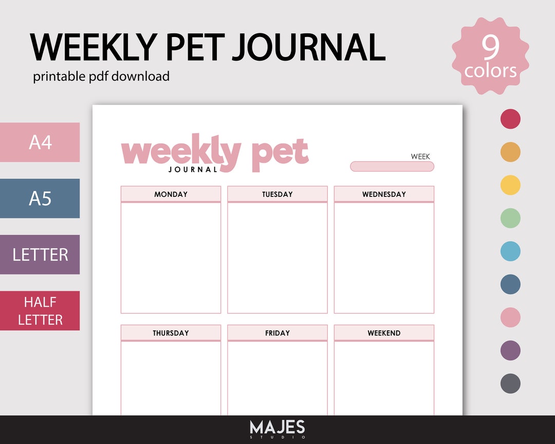 Weekly Pet Journal, Pet Care, Pet Planner, Pet Journal, Pet Kit ...