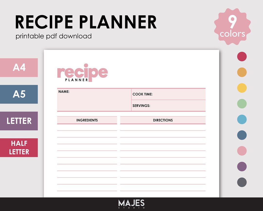 Printable Recipe Planner Template, Fillable Recipe Book (digital ...