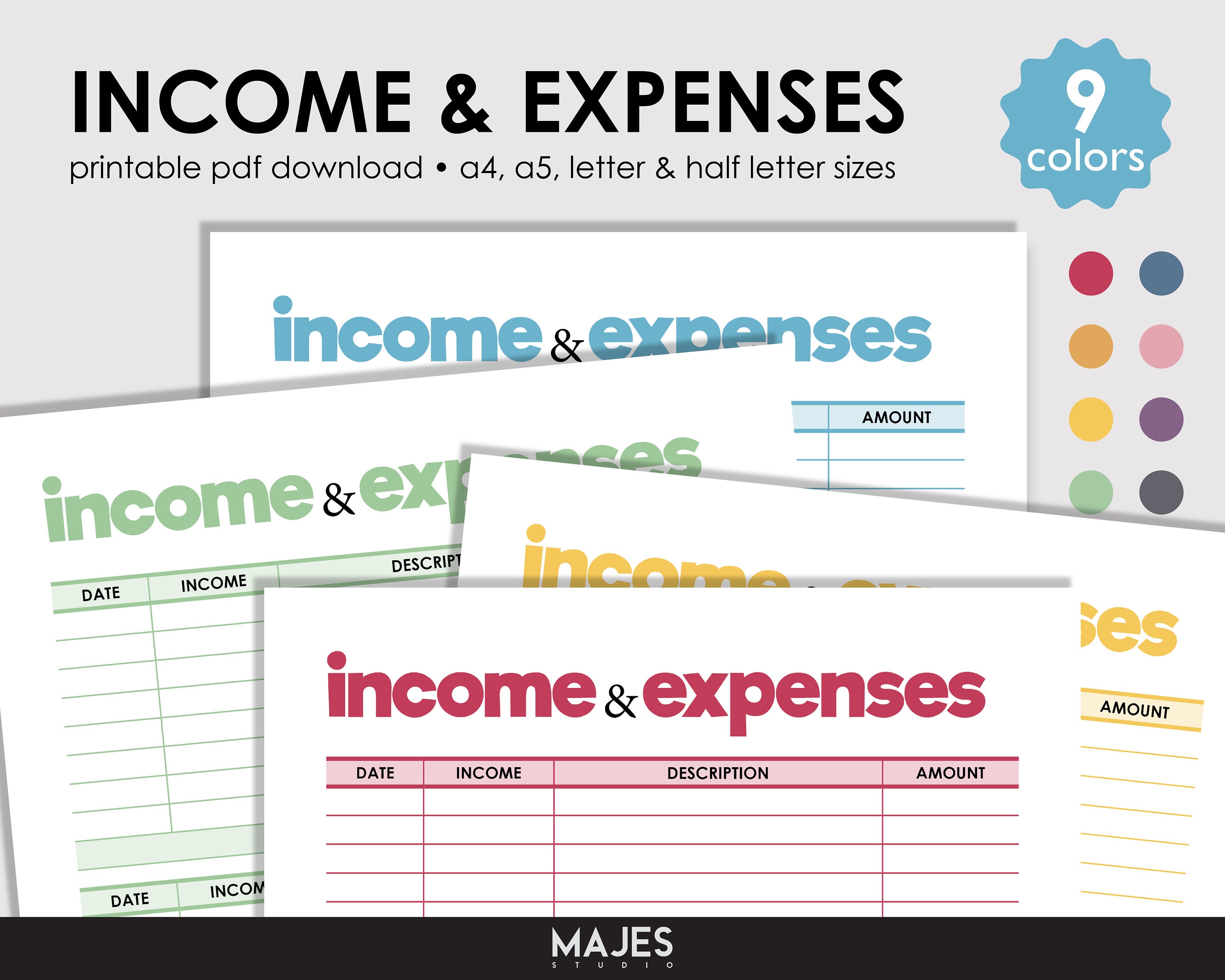 Income and Expense Tracker, Printable Planner (A4, A5, Letter) - Etsy