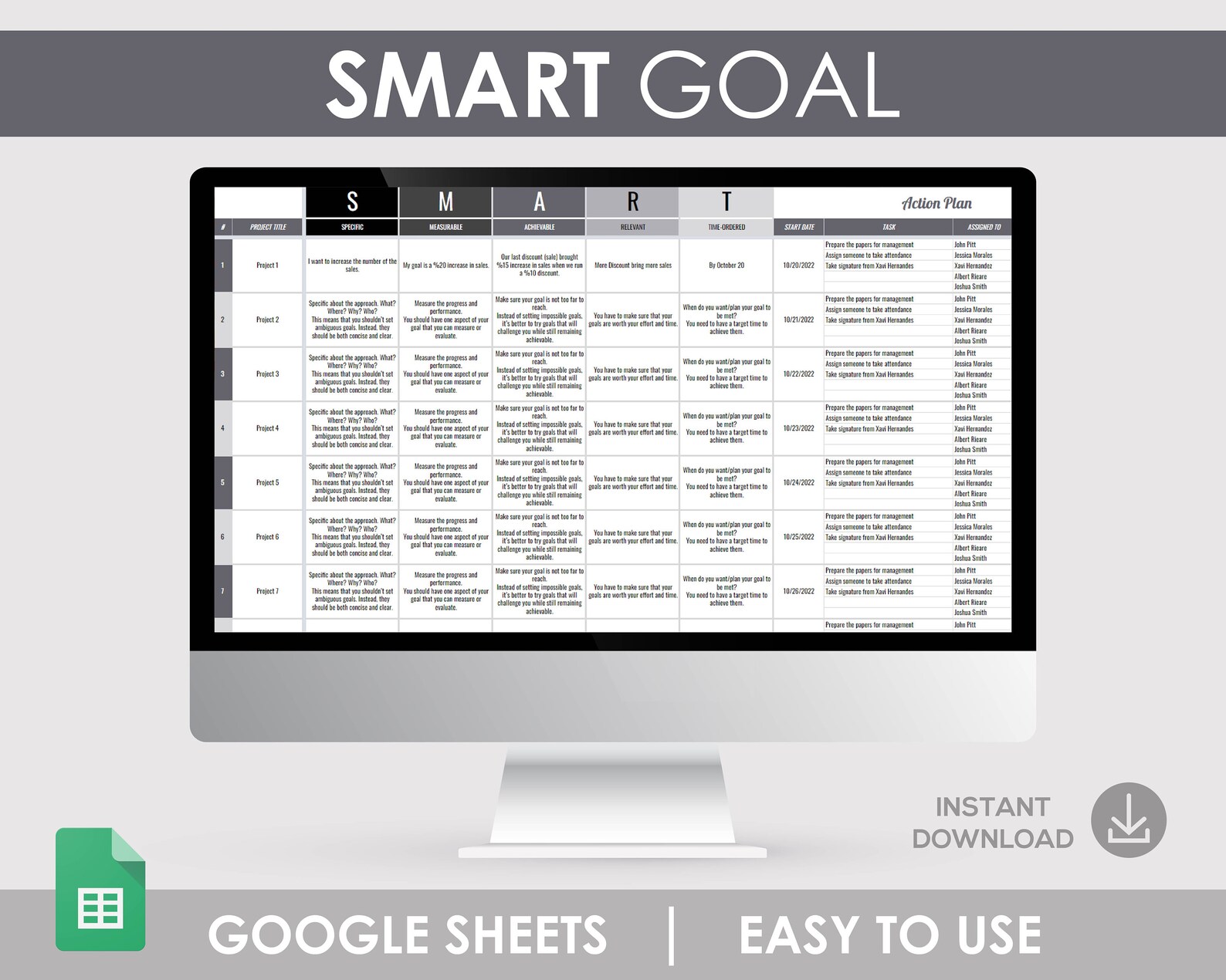 Smart Goal Planning, Smart Goal Bundle, Google Spreadsheet, Google ...