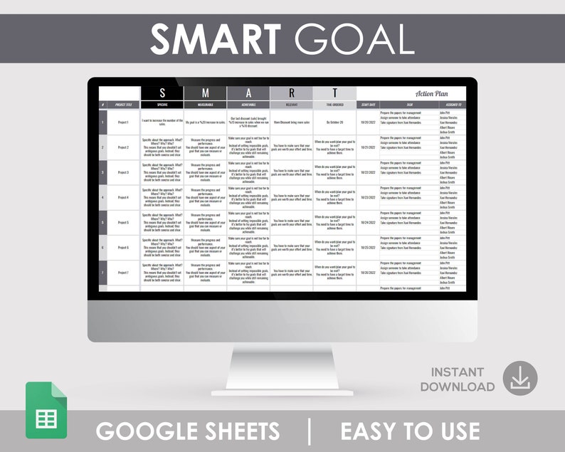 Smart Goal Planning, Smart Goal Bundle, Google Spreadsheet, Google ...