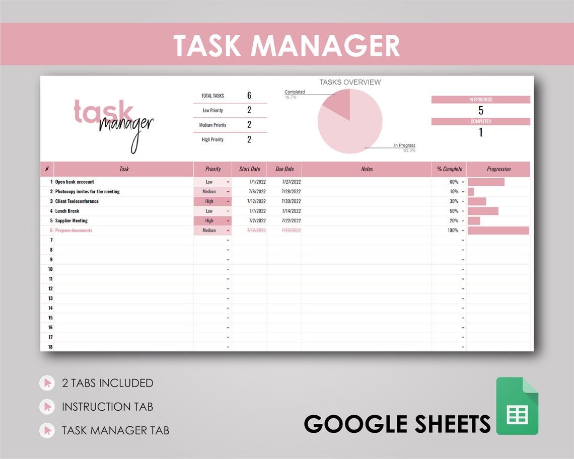 Task Manager Google Sheets Daily Schedule Daily Work - Etsy